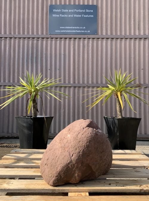 Large Drilled Red Boulder | Welsh Slate Water Features